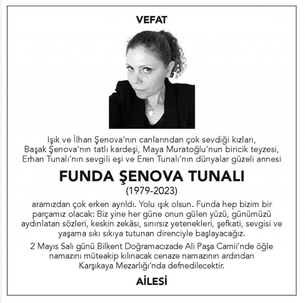 In Memoriam Funda Senova Tunali – COMD – Bilkent University